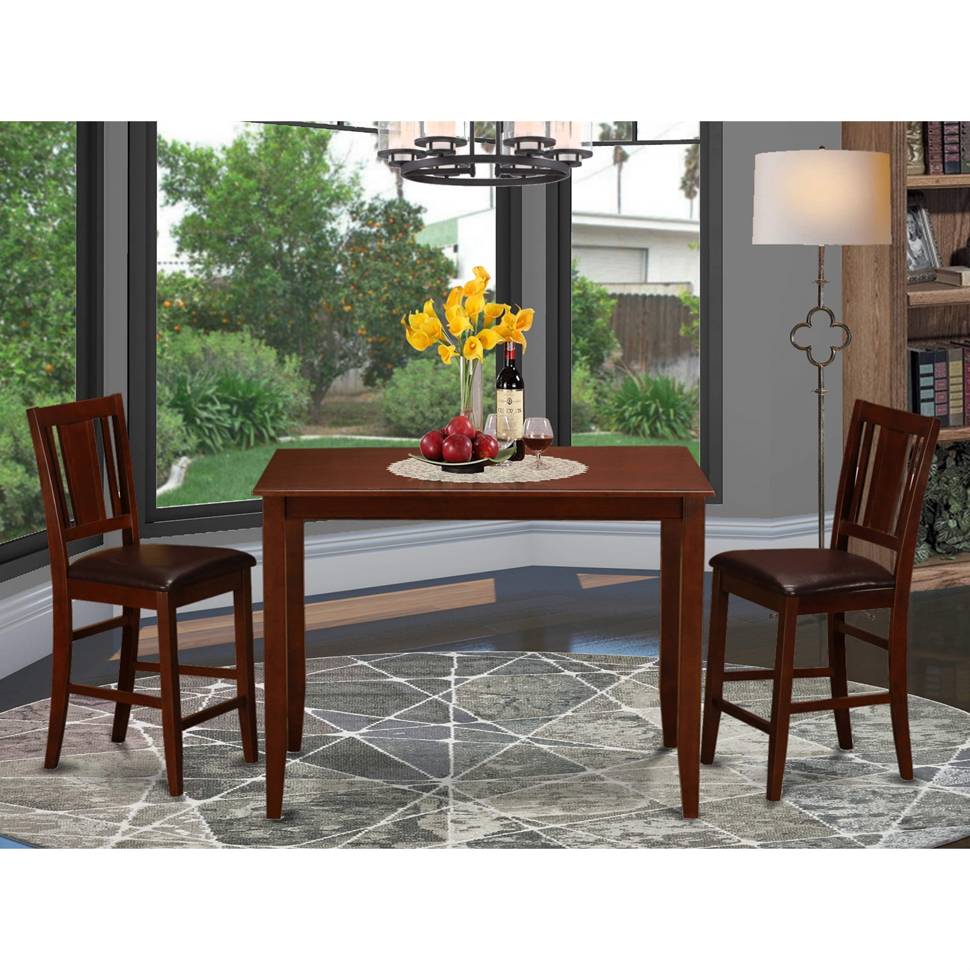 Buckland Rectangle Pub Table Set - Mahogany Finish, Seats 2, Ample Leg ...