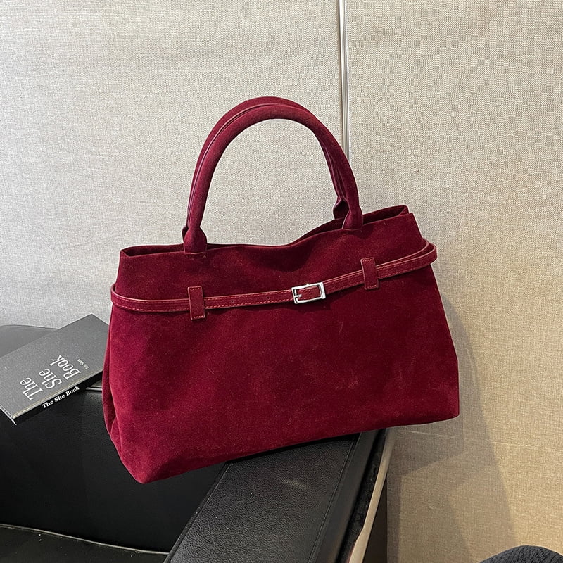 Buckle Decorative Design Solid Faux Suede Handbag Large Capacity Hasp ...