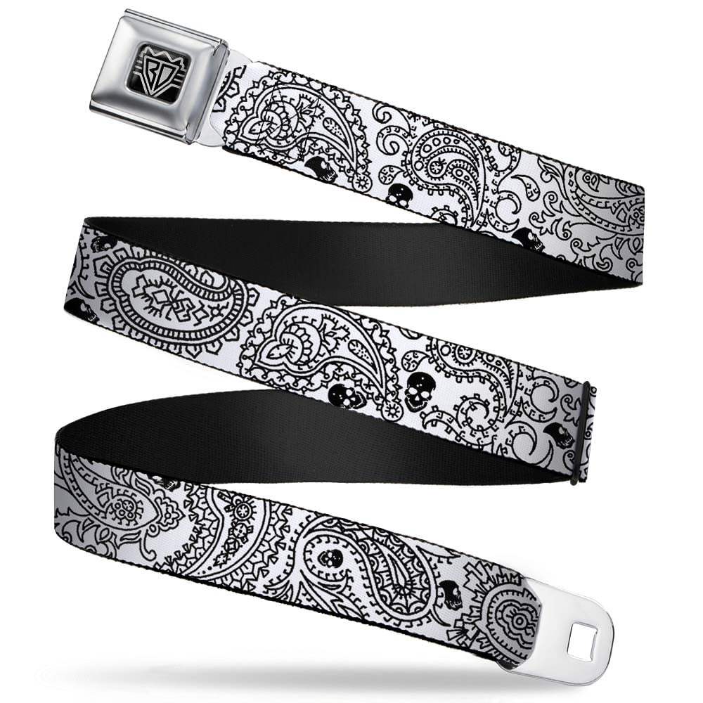 Buckle-Down Belt, Seatbelt Buckle Belt, Bandana Skulls White Black, 34 ...