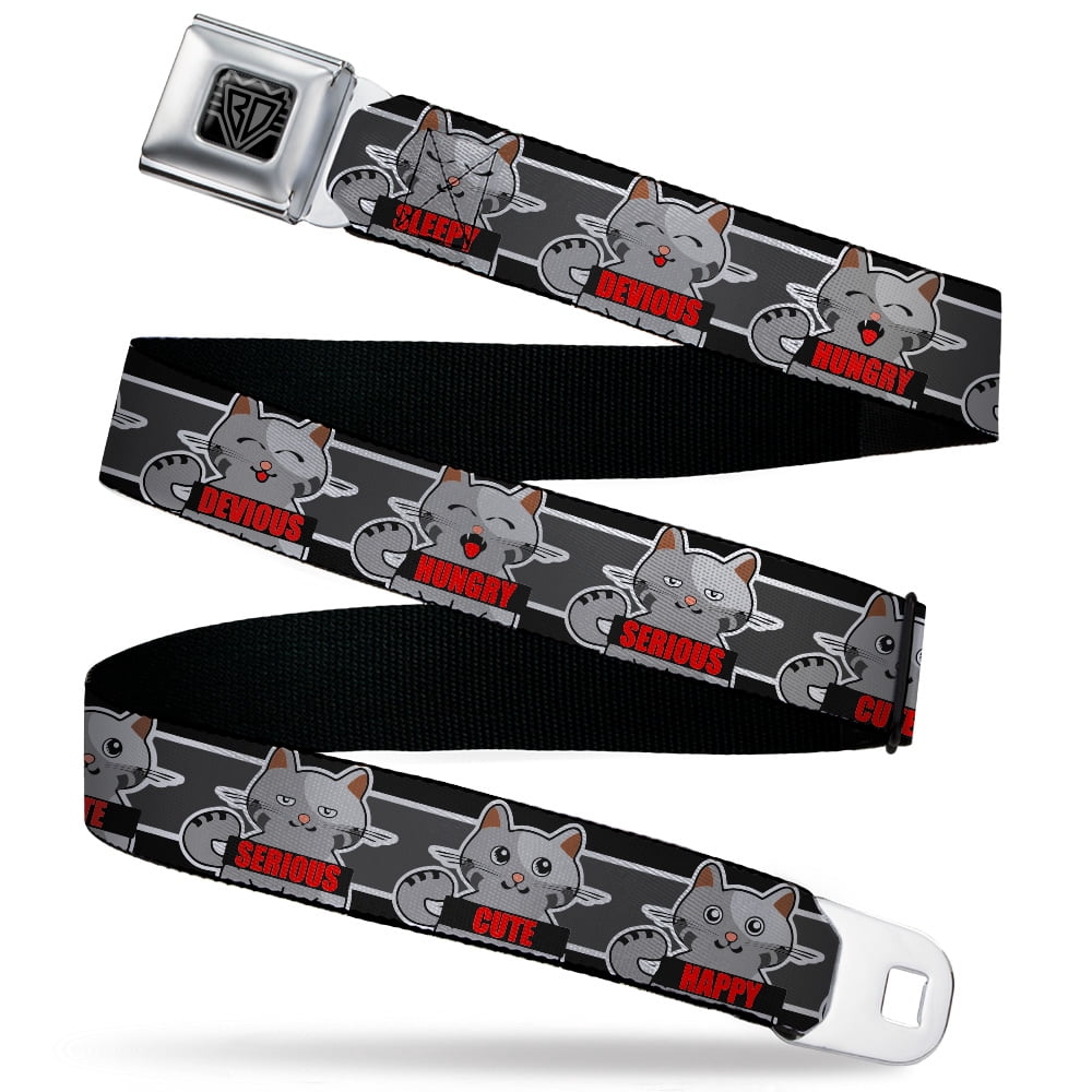 Buckle-Down Belt, Seatbelt Buckle Belt, Cat Mood Poses Stripe Black ...