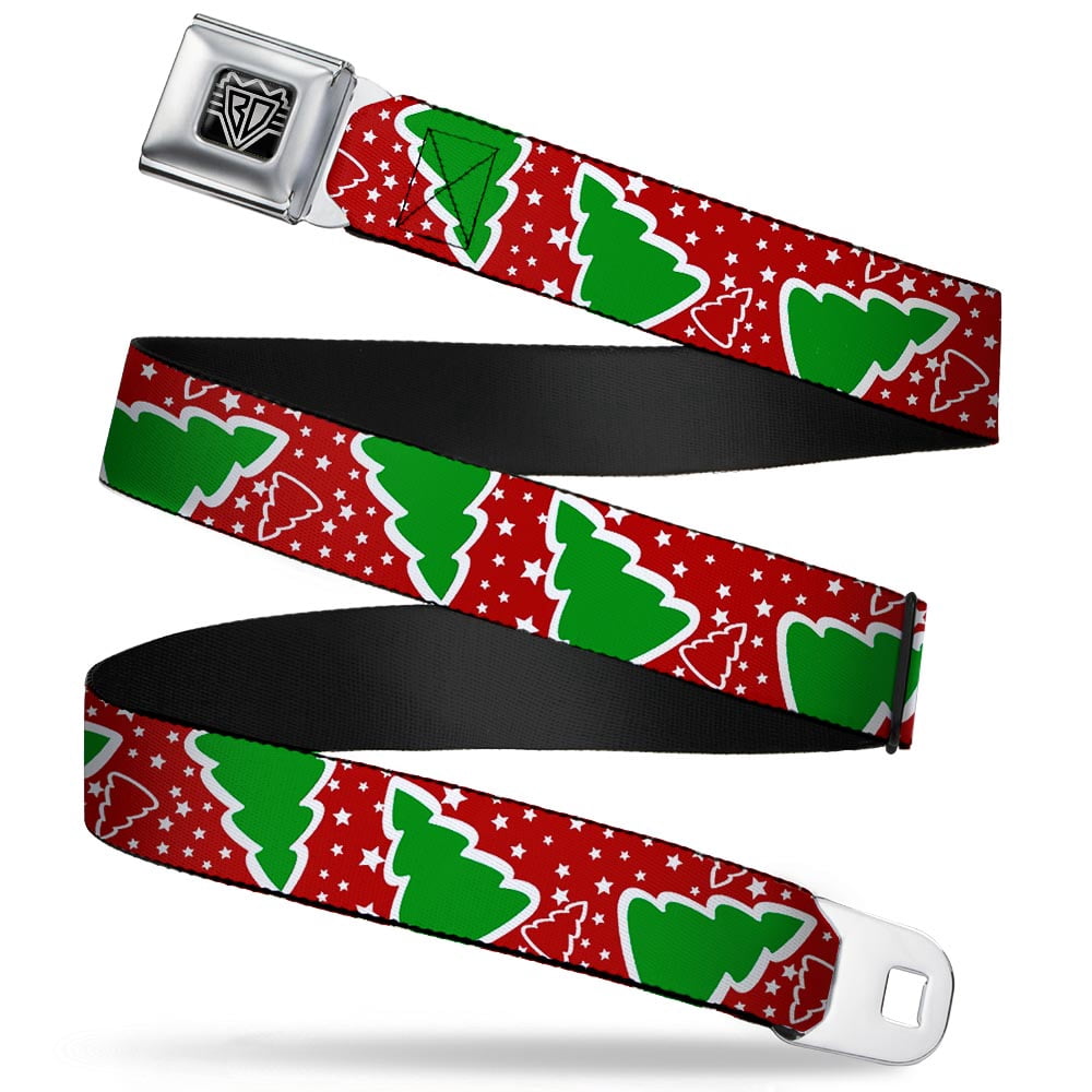 Buckle-Down Belt, Seatbelt Buckle Belt, Christmas Trees Stars Red White ...
