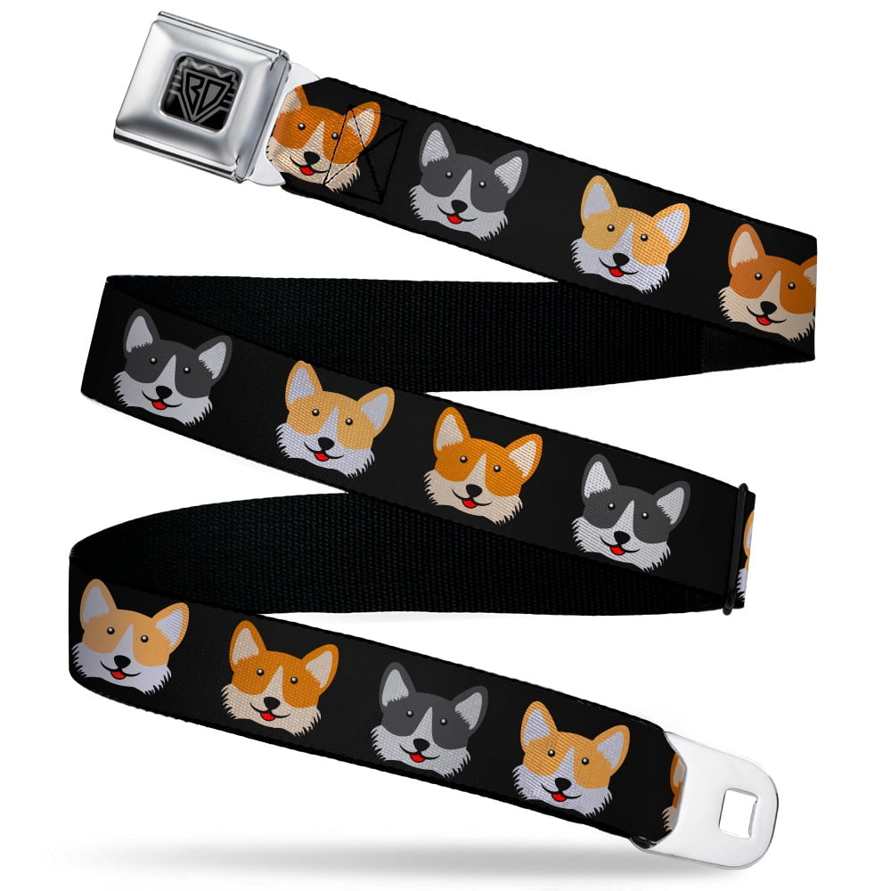 Buckle-Down Belt, Seatbelt Buckle Belt, Corgi Faces Black, Youth 22 to ...