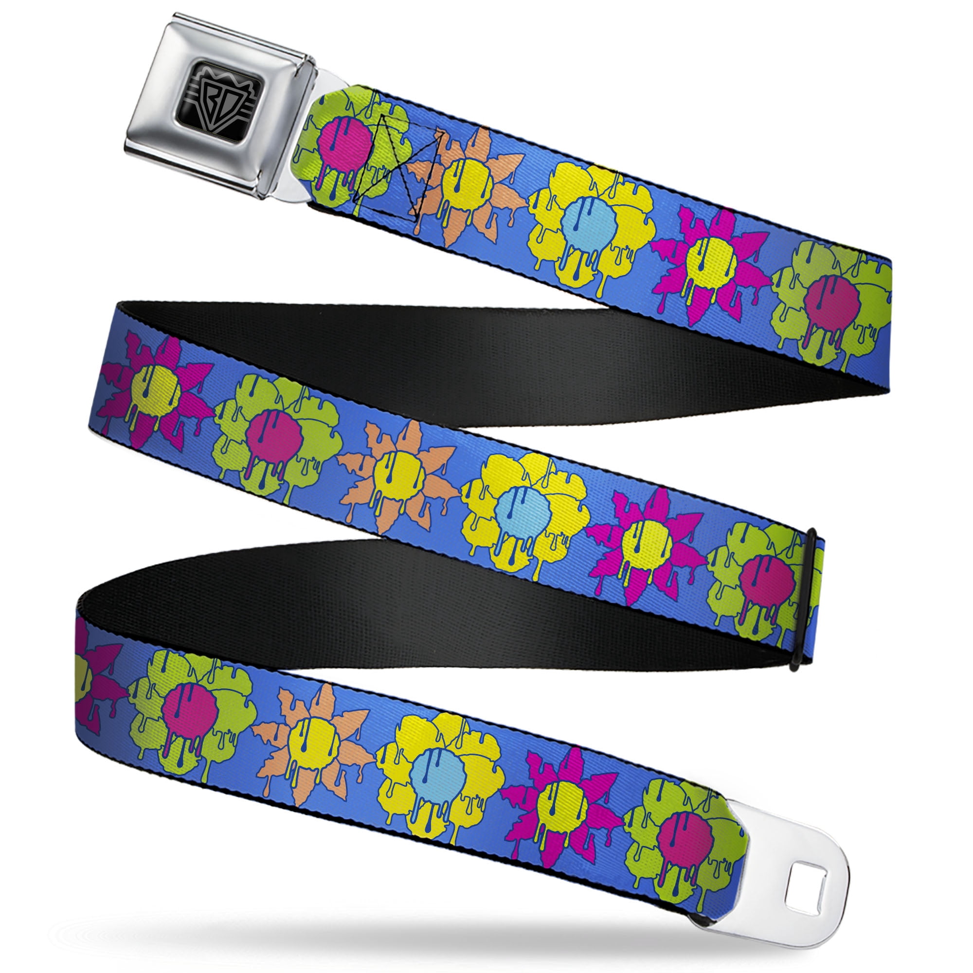 Buckle-Down Belt, Seatbelt Buckle Belt, Funky Flower Drip Blue Multi ...