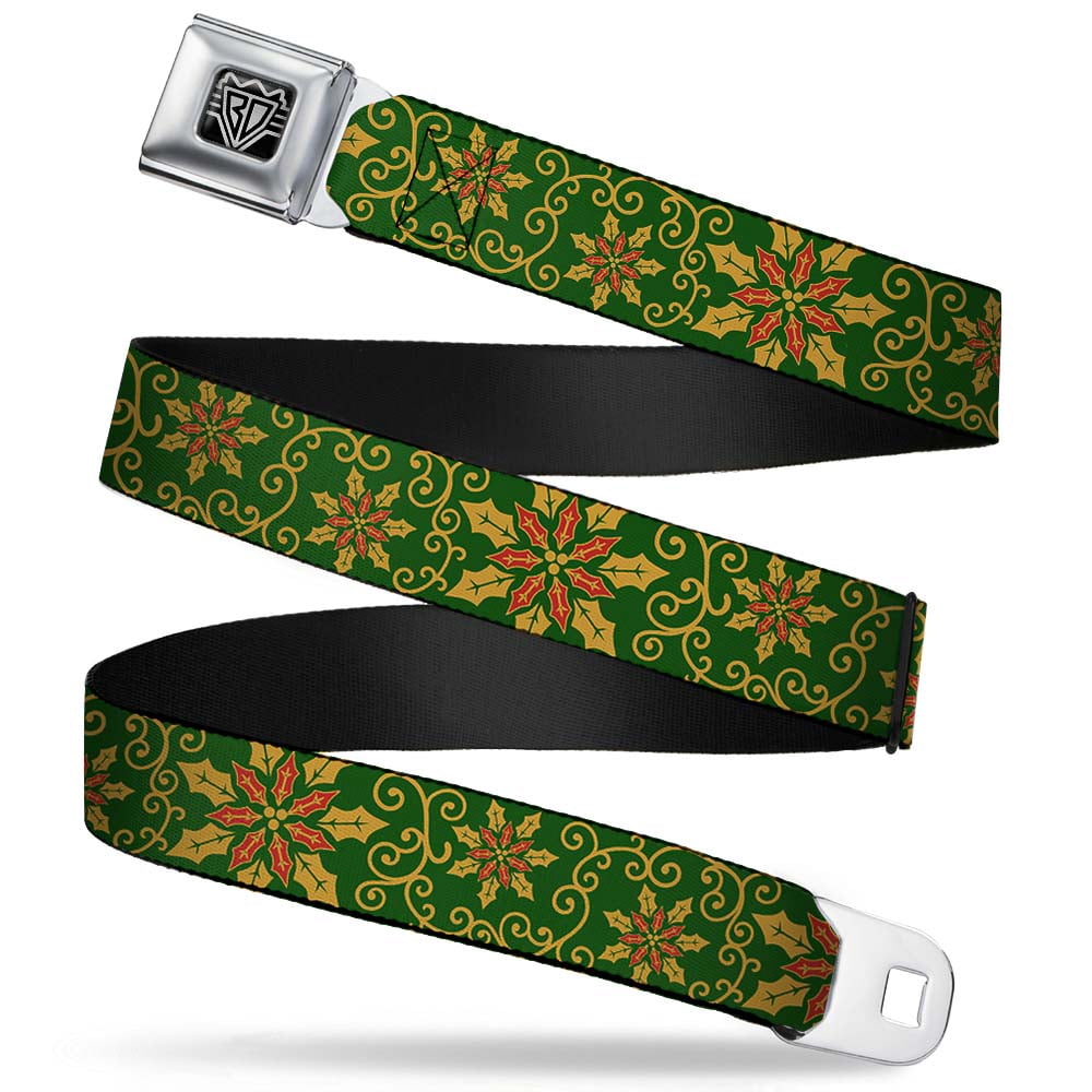Buckle-Down Belt, Seatbelt Buckle Belt, Holiday Holly Green Gold Red ...