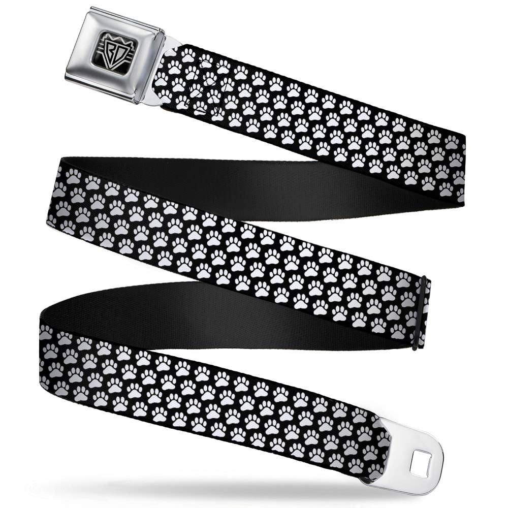 Buckle-Down Belt, Seatbelt Buckle Belt, Paw Print Black White, 30 to 44 ...