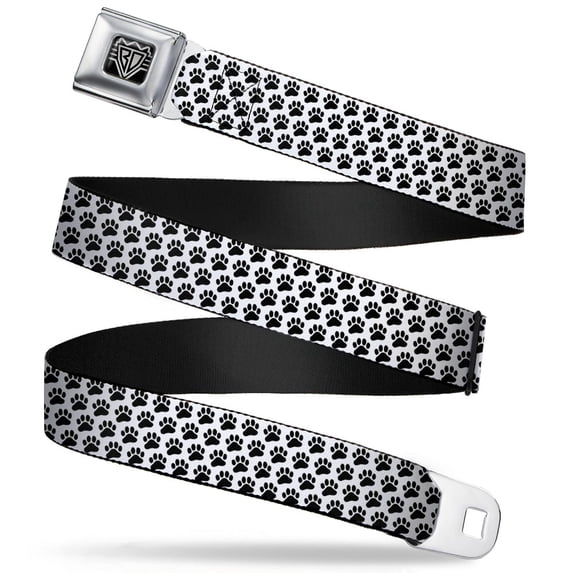 Buckle-Down Belt, Seatbelt Buckle Belt, Paw Print White Black, 34 to 52 ...