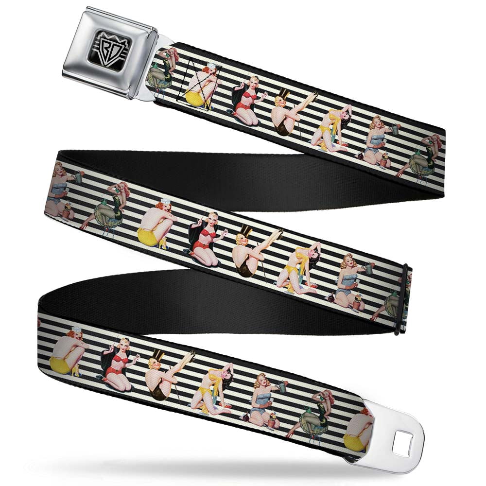 Buckle-Down Belt, Seatbelt Buckle Belt, Pin Up Girl Poses Stripe Black ...