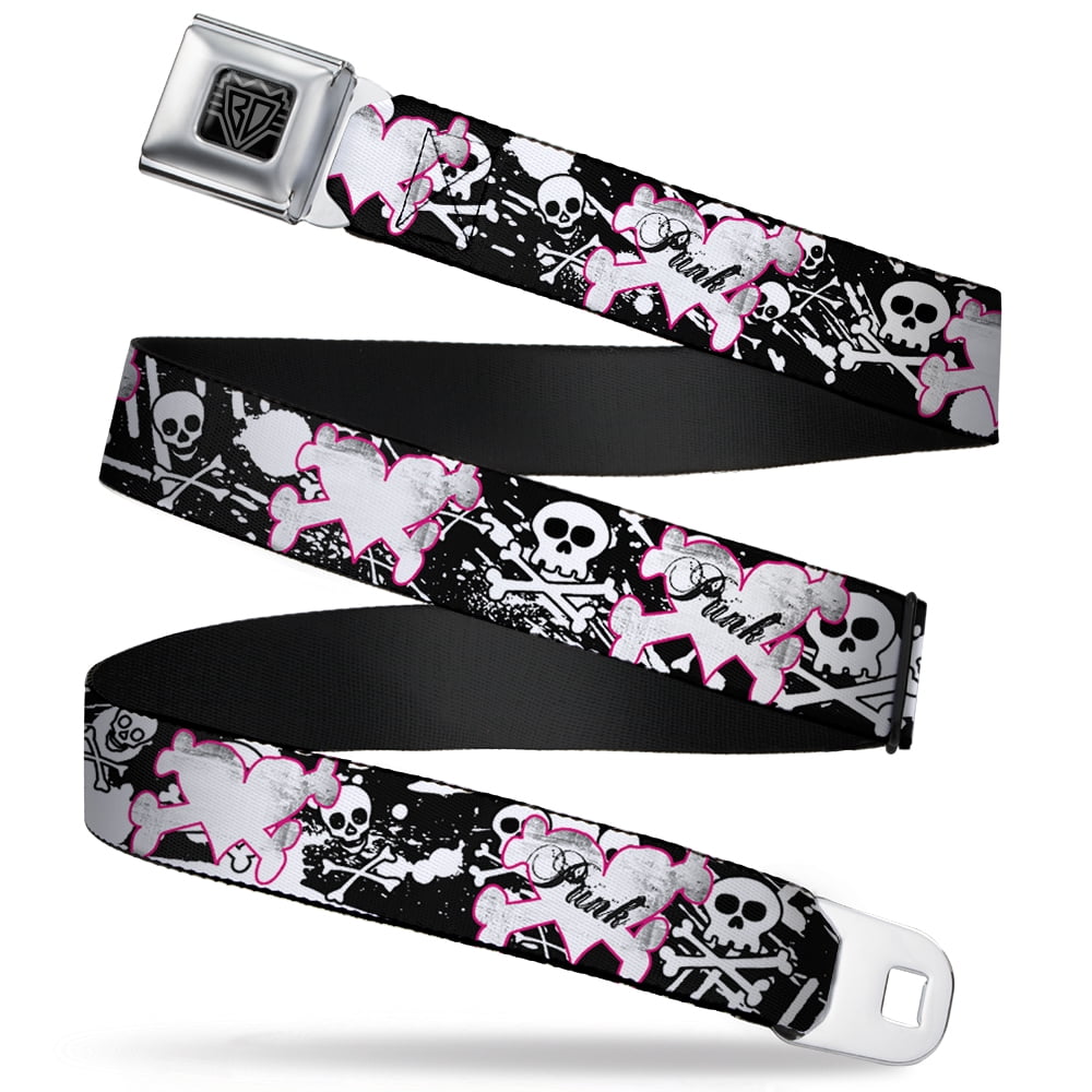 Buckle-Down Belt, Seatbelt Buckle Belt, Punk Heart Cross Bones Skulls ...