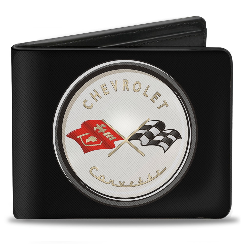GM General Motors Wallet, Bifold, Corvette C1 Flags Emblem Black, Vegan ...