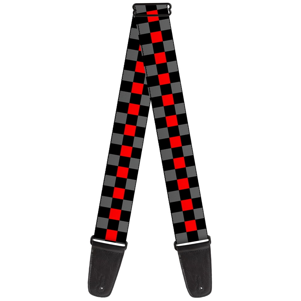 Buckle-Down Guitar Strap, Checker Black Gray Red, 2 Inches Wide ...