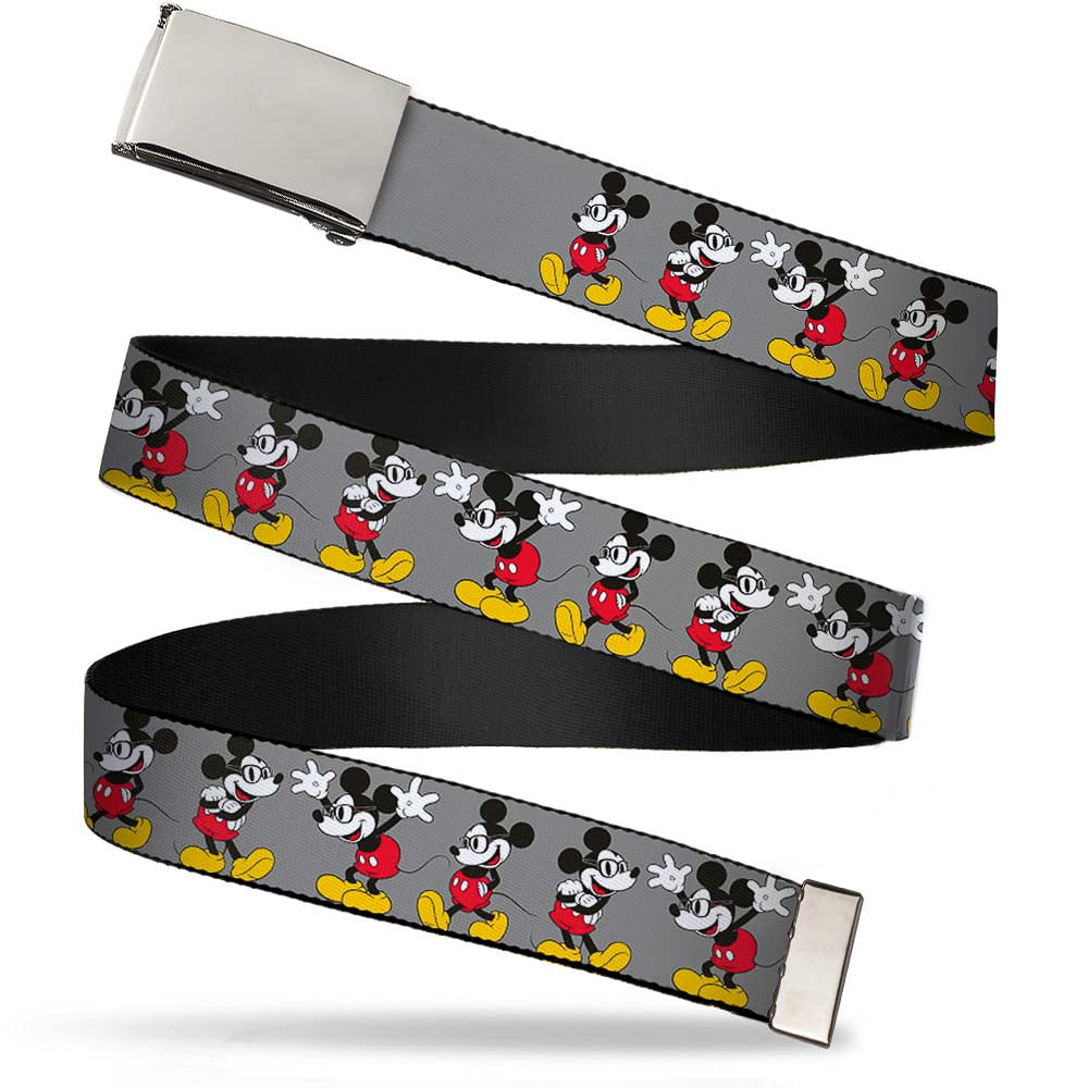 Disney Belt, Flip Web Belt Mickey Mouse Glasses Poses Gray, 1.0 Inch Wide, Youth up to Size 20 ...