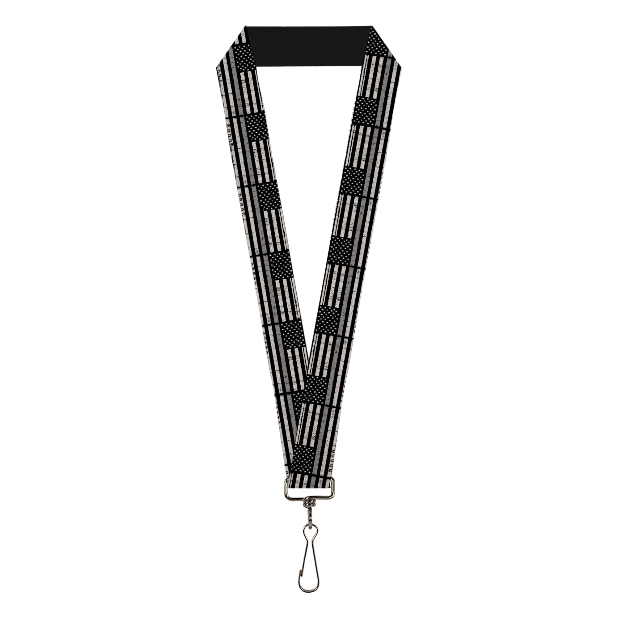 Buckle-Down Lanyard, Thin Gray Line Flag Weathered Black Grays, Elastic ...
