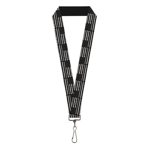 Buckle-Down Lanyard, Thin Gray Line Flag Weathered Black Grays, Elastic ...