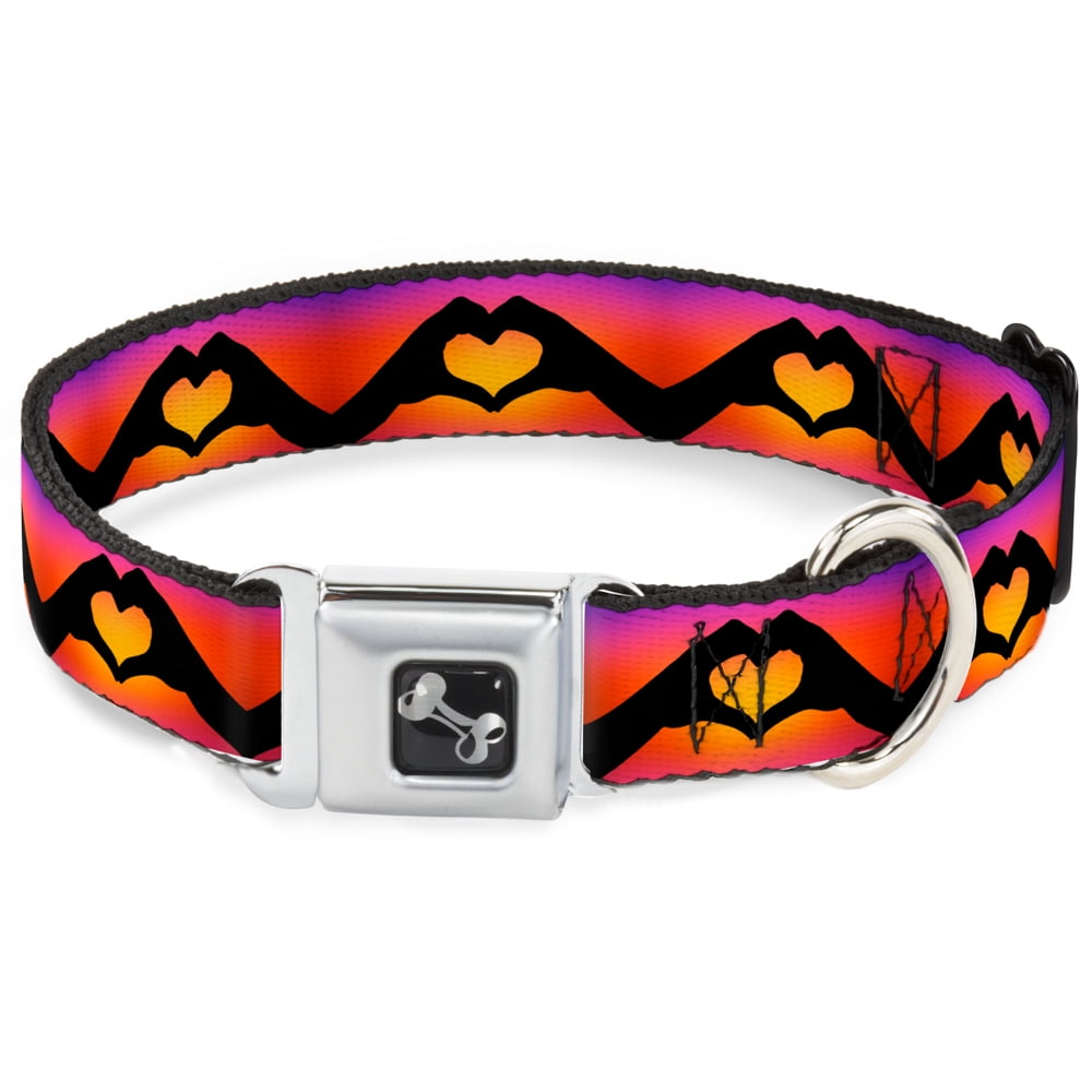 Buckle-Down Pet Collar, Dog Collar Metal Seatbelt Buckle, Hand Heart Silhouette Ombre Purples ...