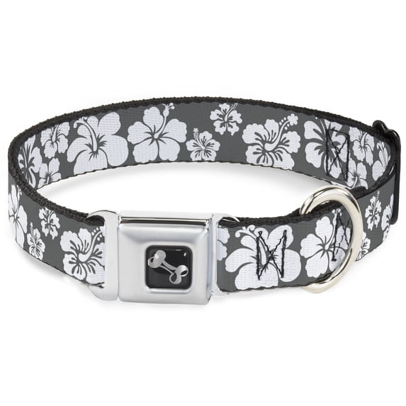 Buckle-Down Pet Collar, Dog Collar Metal Seatbelt Buckle, Hibiscus Gray ...