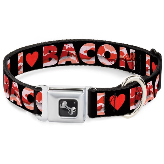 Buckle-Down Pet Collar, Dog Collar Metal Seatbelt Buckle, I Heart Bacon ...