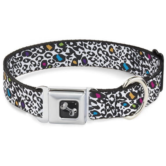Buckle-Down Pet Collar, Dog Collar Metal Seatbelt Buckle, Leopard White ...