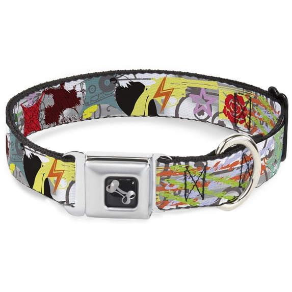Buckle-Down Pet Collar, Dog Collar Metal Seatbelt Buckle, Music Skulls ...