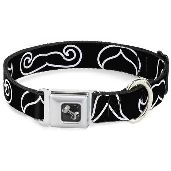 Buckle-Down Pet Collar, Dog Collar Metal Seatbelt Buckle, Mustache Outlines Black White, 15 to ...