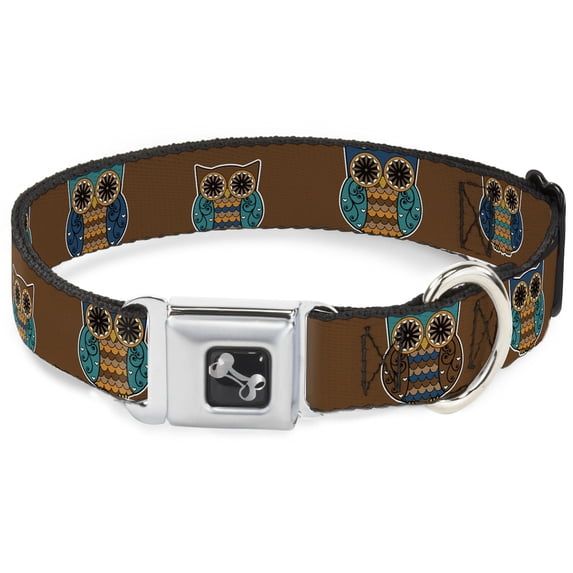 Buckle-Down Pet Collar, Dog Collar Metal Seatbelt Buckle, Owls Brown ...