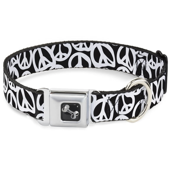 Buckle-Down Pet Collar, Dog Collar Metal Seatbelt Buckle, Peace Black ...