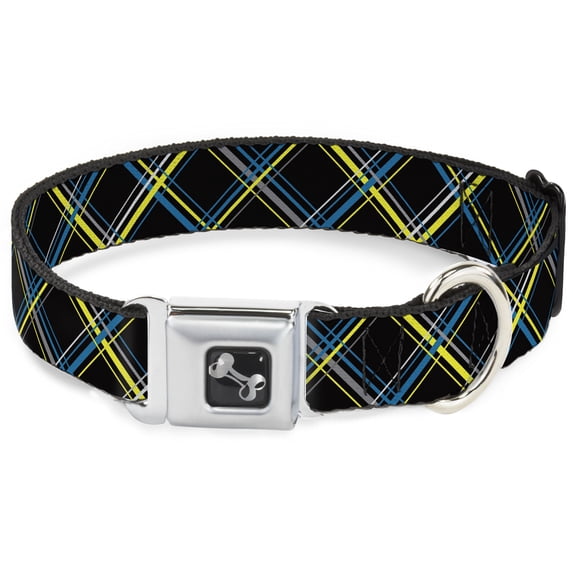 Buckle-Down Pet Collar, Dog Collar Metal Seatbelt Buckle, Plaid Black ...