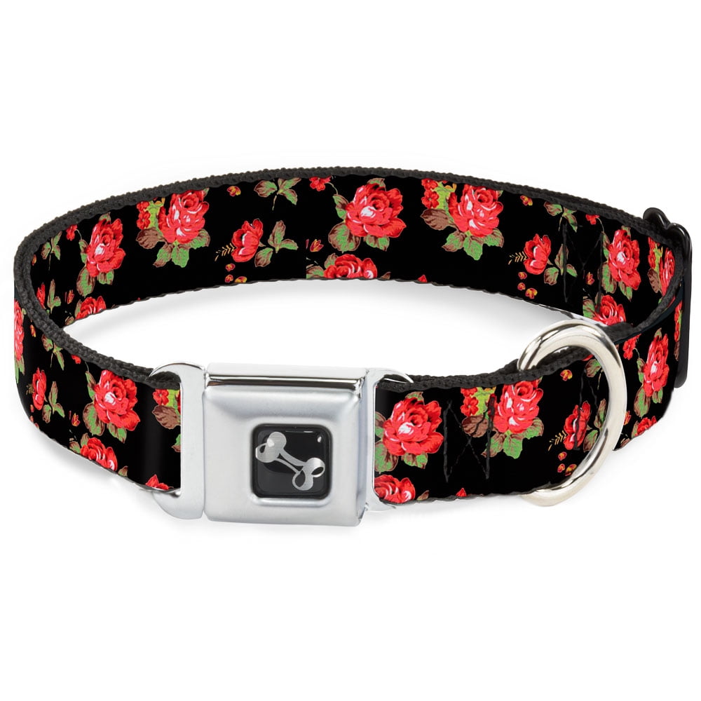 Buckle-Down Pet Collar, Dog Collar Metal Seatbelt Buckle, Red Roses ...