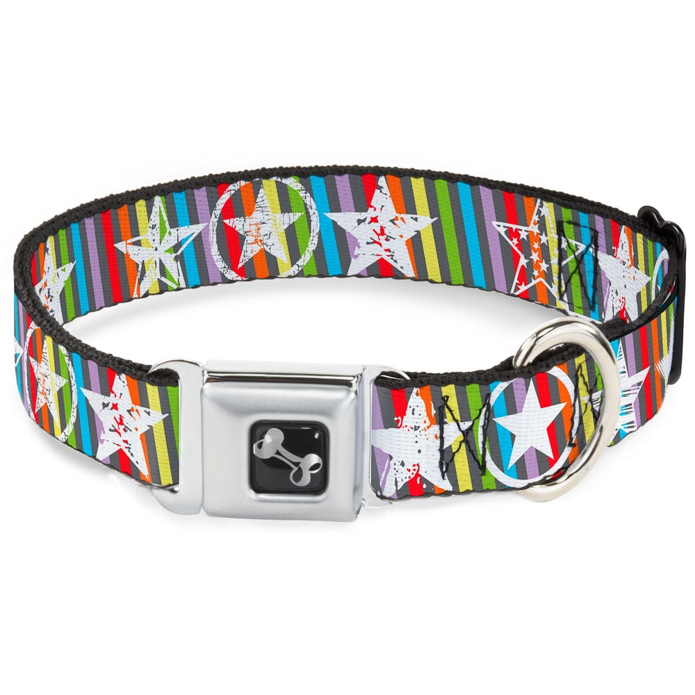 Buckle-Down Pet Collar, Dog Collar Metal Seatbelt Buckle, Stars Lines ...