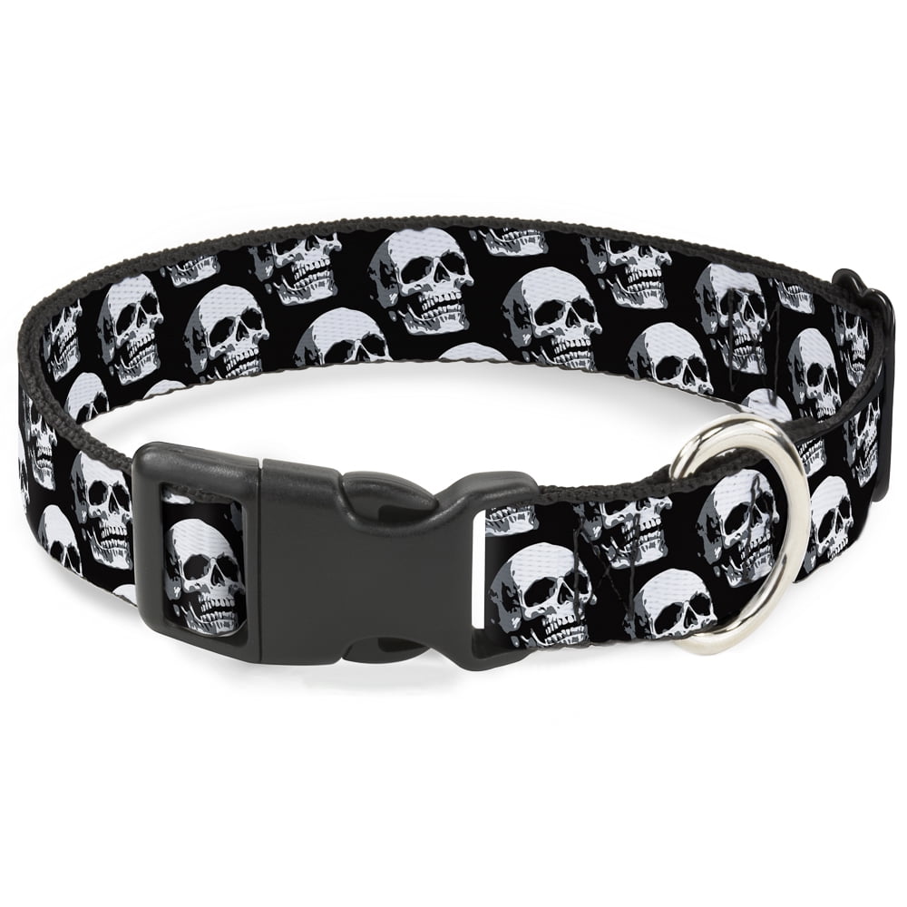Buckle-Down Pet Collar, Dog Collar Plastic Buckle, 3D Skulls Repeat ...