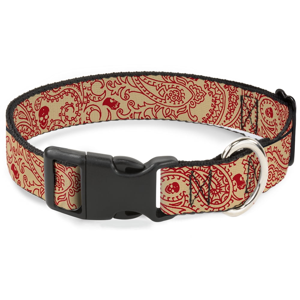 Buckle-Down Pet Collar, Dog Collar Plastic Buckle, Bandana Skulls Gold ...