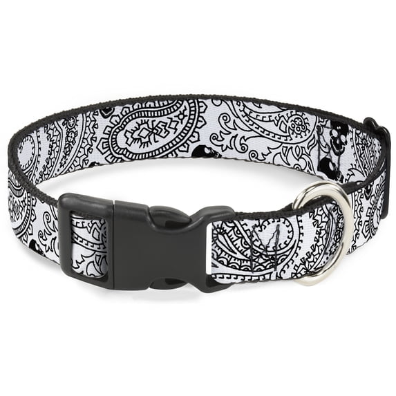 Buckle-Down Pet Collar, Dog Collar Plastic Buckle, Bandana Skulls White ...