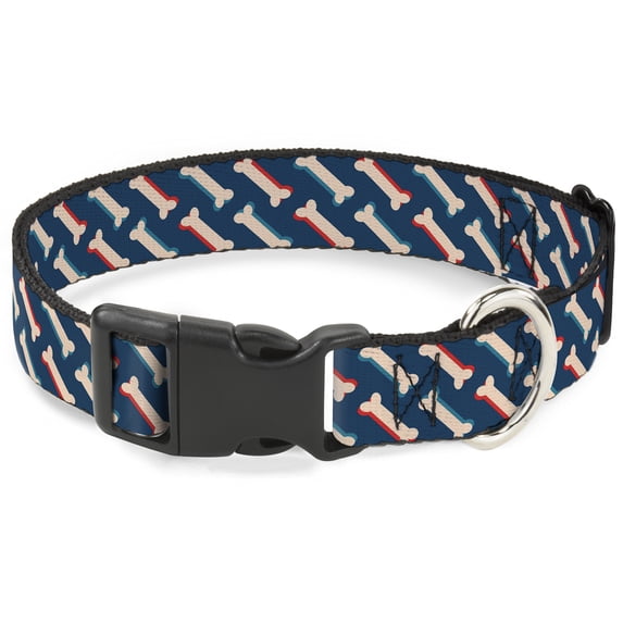 Buckle-Down Pet Collar, Dog Collar Plastic Buckle, Bones Blue Tan Red ...
