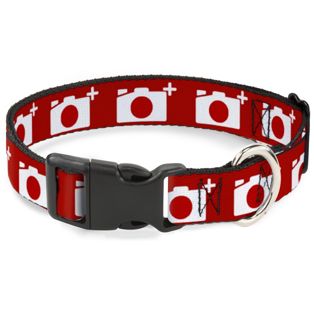 Buckle-Down Pet Collar, Dog Collar Plastic Buckle, Camera Red White, 13 ...
