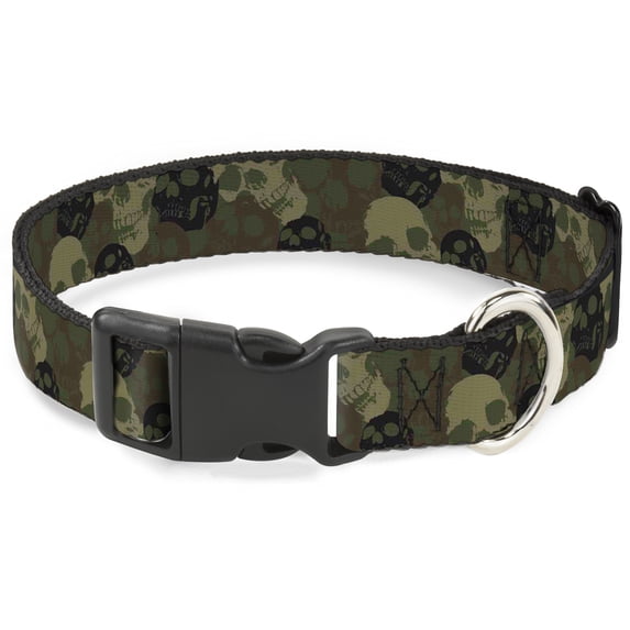 Buckle-Down Pet Collar, Dog Collar Plastic Buckle, Camo Olive Skull ...