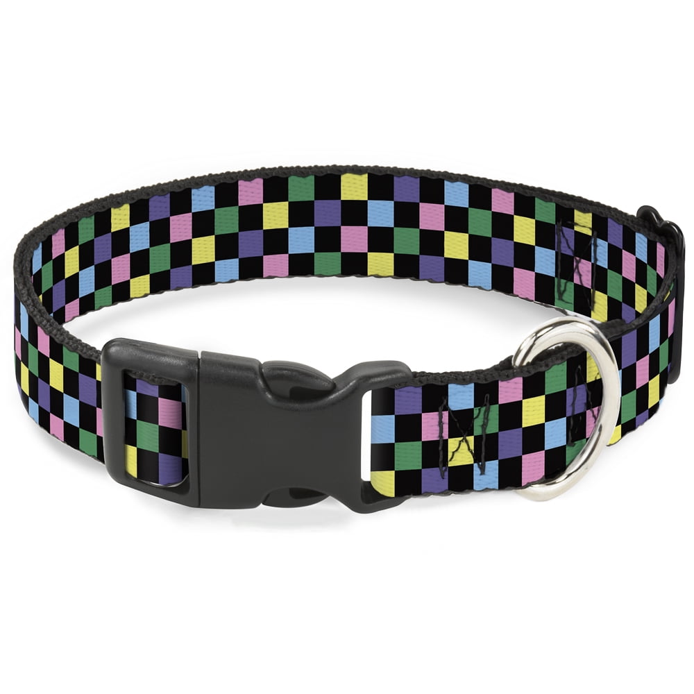 Buckle-Down Pet Collar, Dog Collar Plastic Buckle, Checker Black Multi ...