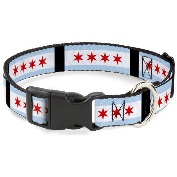 Buckle-Down Pet Collar, Dog Collar Plastic Buckle, Chicago Flags Black ...