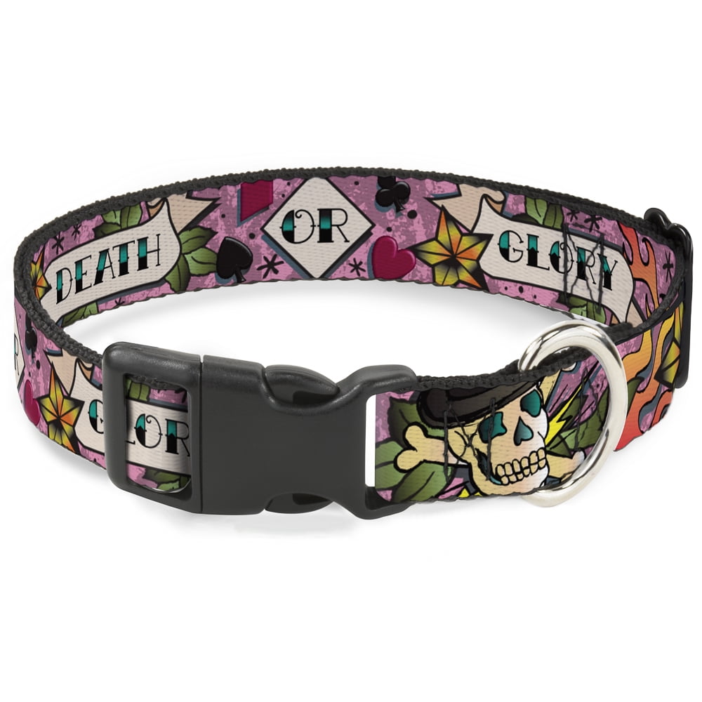 Buckle-Down Pet Collar, Dog Collar Plastic Buckle, Death Or Glory Pink ...