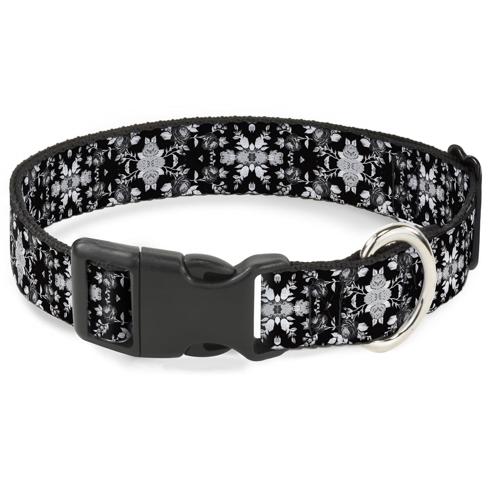 Buckle-Down Pet Collar, Dog Collar Plastic Buckle, Floral Collage Black ...