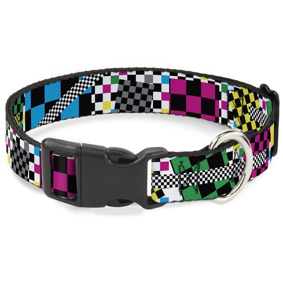 Buckle-Down Pet Collar, Dog Collar Plastic Buckle, Funky Checkers Black ...