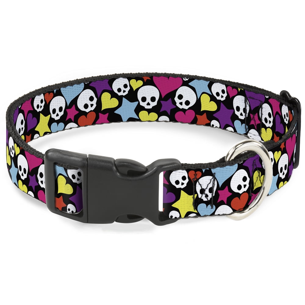 Buckle-Down Pet Collar, Dog Collar Plastic Buckle, Funky Skulls Hearts ...