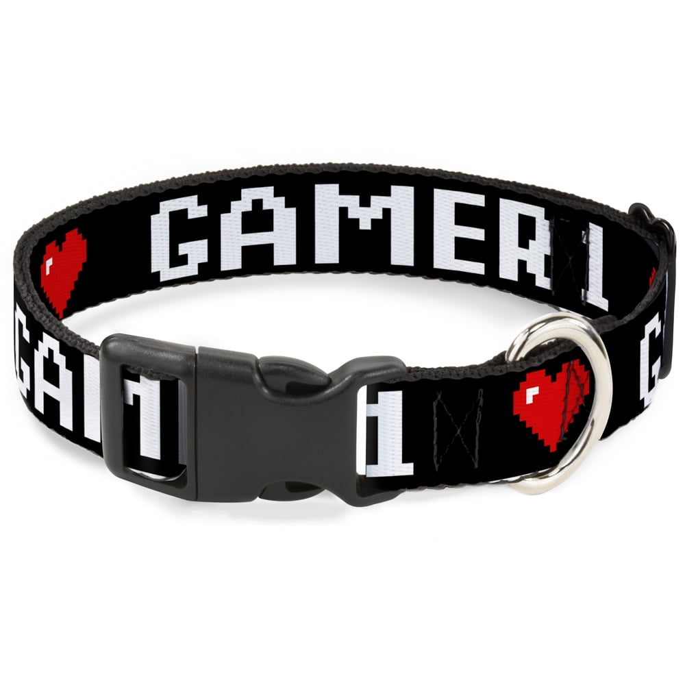 Buckle-Down Pet Collar, Dog Collar Plastic Buckle, Gamer Heart 8-Bit ...