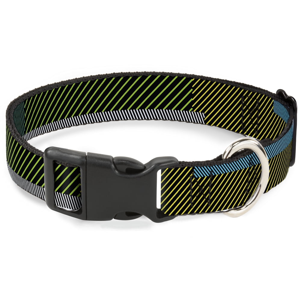 Buckle-Down Pet Collar, Dog Collar Plastic Buckle, Hash Mark Stripe Black Multi Color, 13 to 17 ...