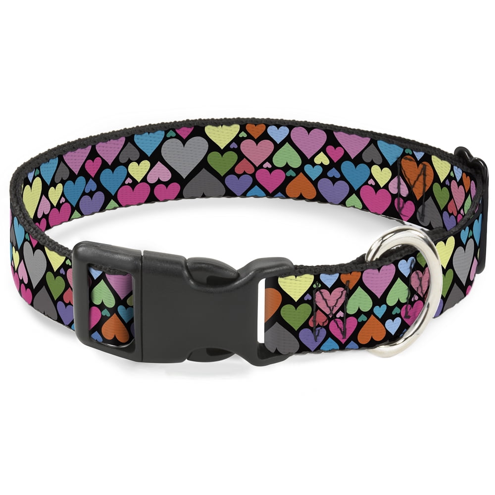 Buckle-Down Pet Collar, Dog Collar Plastic Buckle, Hearts Black Multi ...