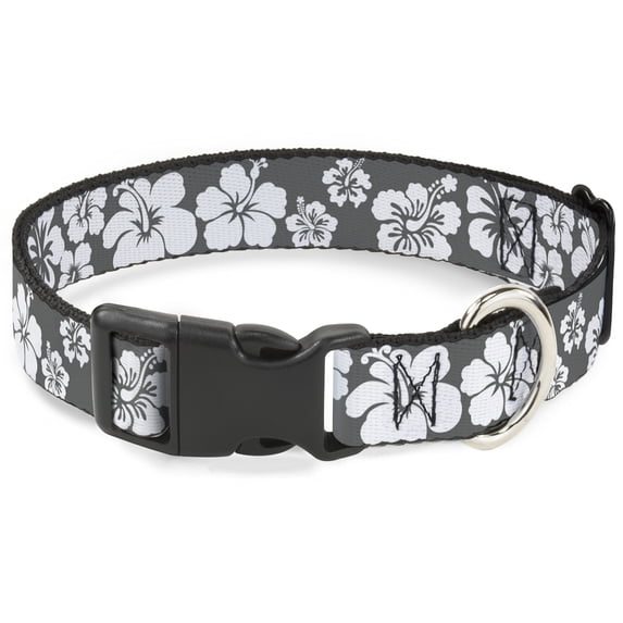 Buckle-Down Pet Collar, Dog Collar Plastic Buckle, Hibiscus Gray White ...