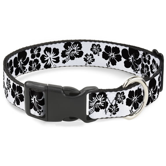 Buckle-Down Pet Collar, Dog Collar Plastic Buckle, Hibiscus White Black ...
