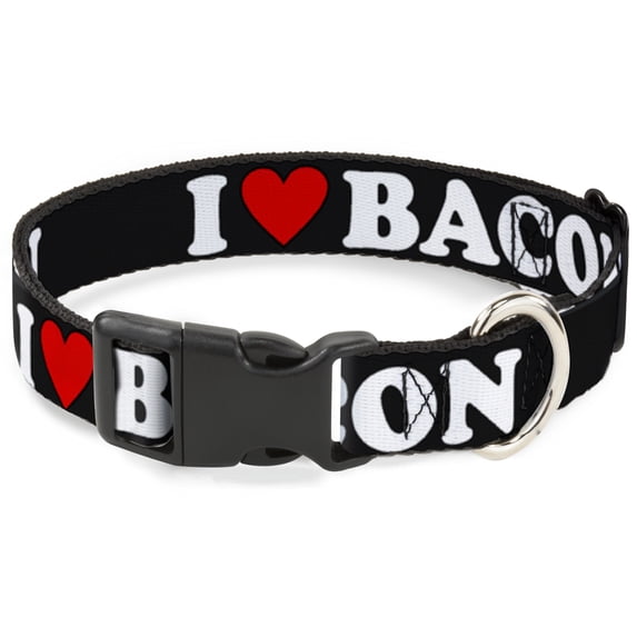 Buckle-Down Pet Collar, Dog Collar Plastic Buckle, I Heart Bacon Black ...