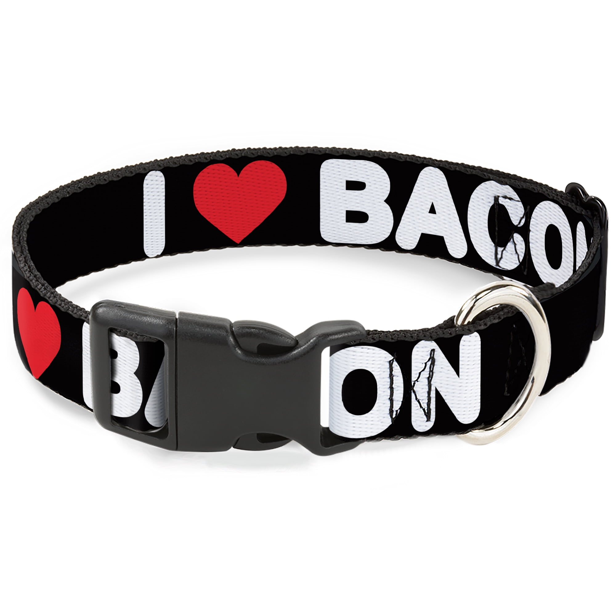 Buckle-Down Pet Collar, Dog Collar Plastic Buckle, I Heart Bacon Text ...