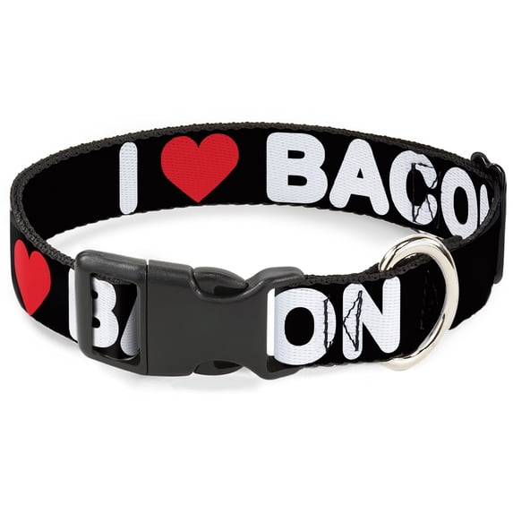 Buckle-Down Pet Collar, Dog Collar Plastic Buckle, I Heart Bacon Text ...
