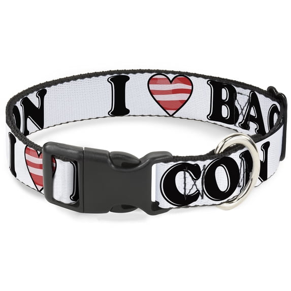 Buckle-Down Pet Collar, Dog Collar Plastic Buckle, I Heart Bacon White ...