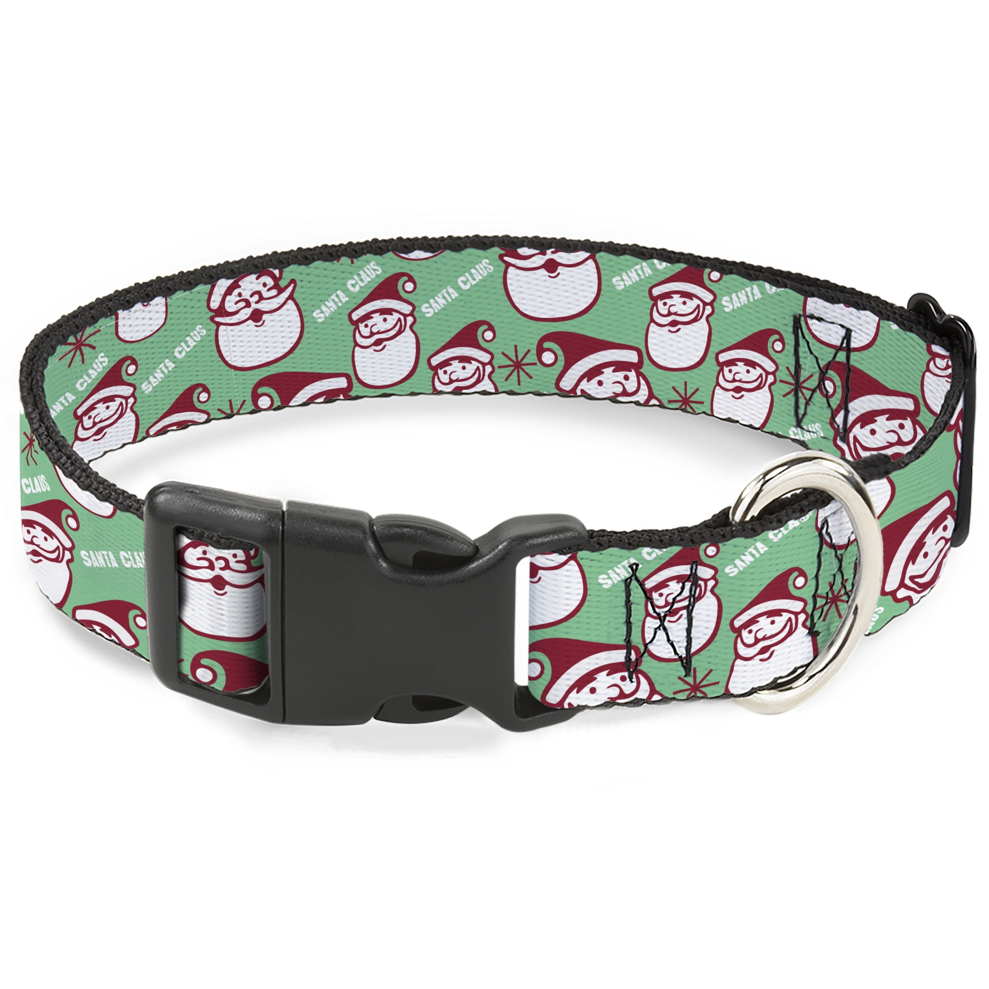 Buckle-Down Pet Collar, Dog Collar Plastic Buckle, Jolly Santa Claus Christmas Smiling Face Text ...